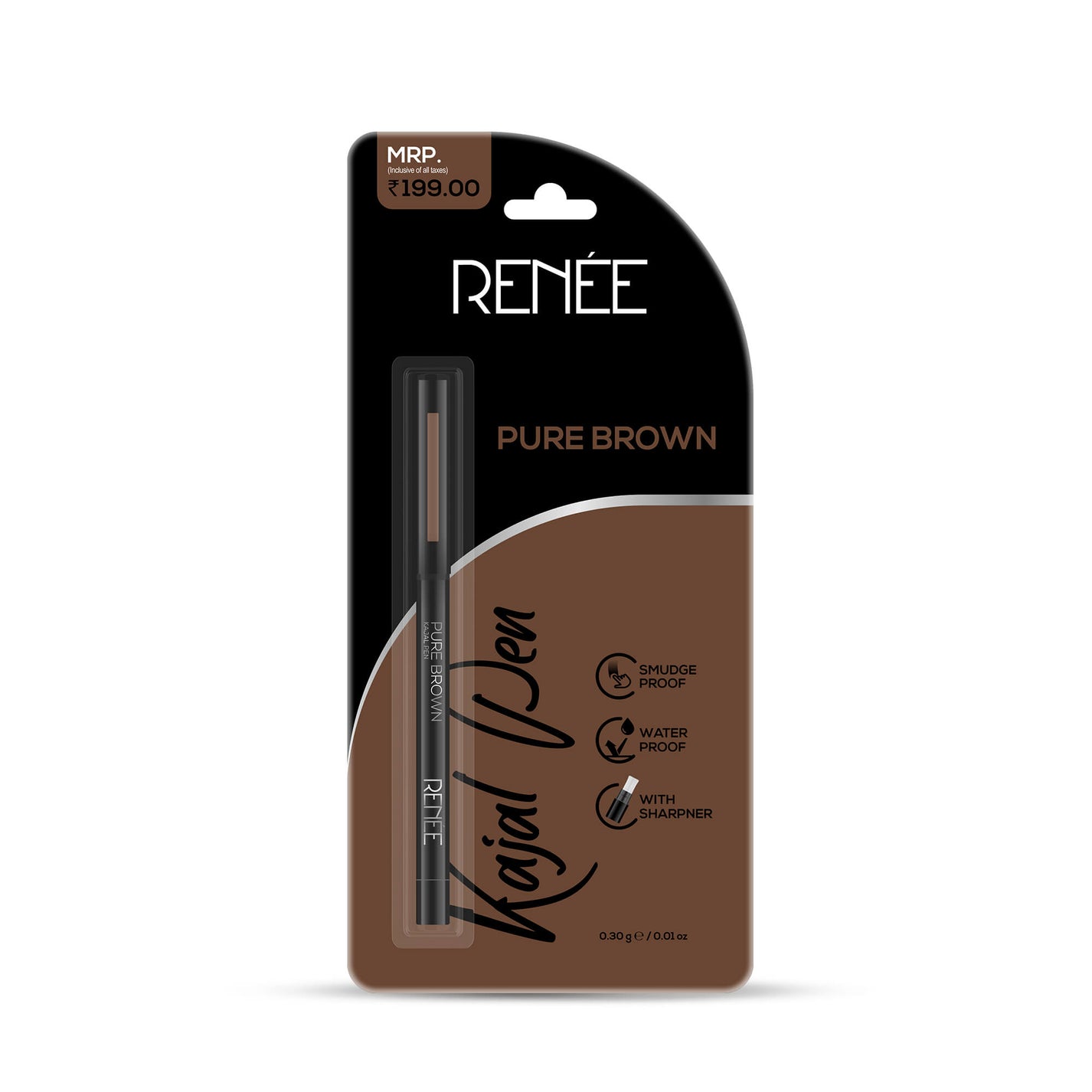 RENEE Pure Brown Kajal Pen with Sharpener, 0.35gm, 24 Hrs Stay Long ...