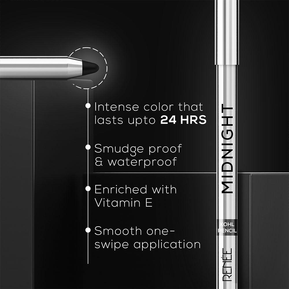 RENEE Midnight Combo, Kajal + Eyeliner + Mascara, Long Lasting, Smudge ...