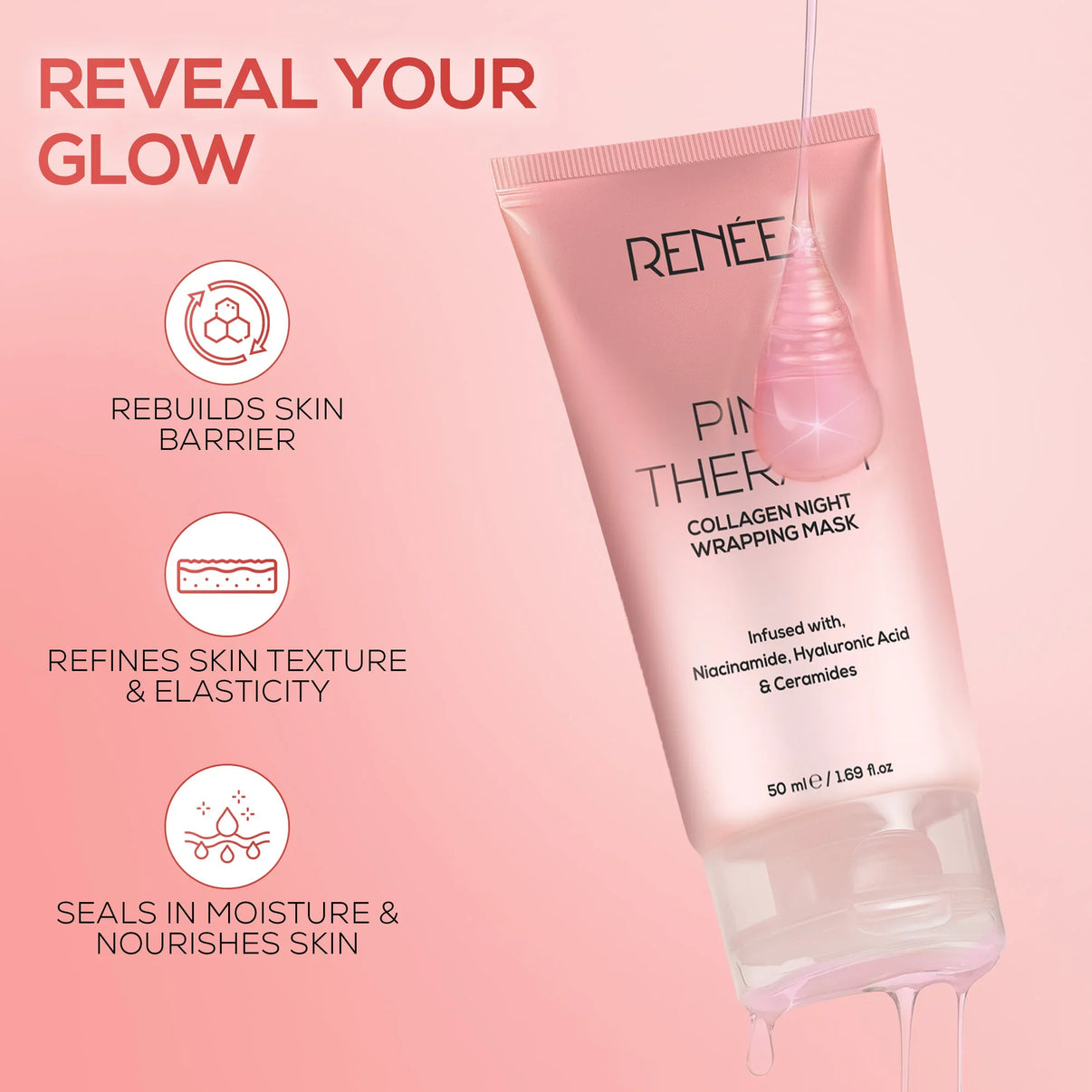 RENEE Pink Therapy Collagen Night Wrapping Face Mask | For Young ...