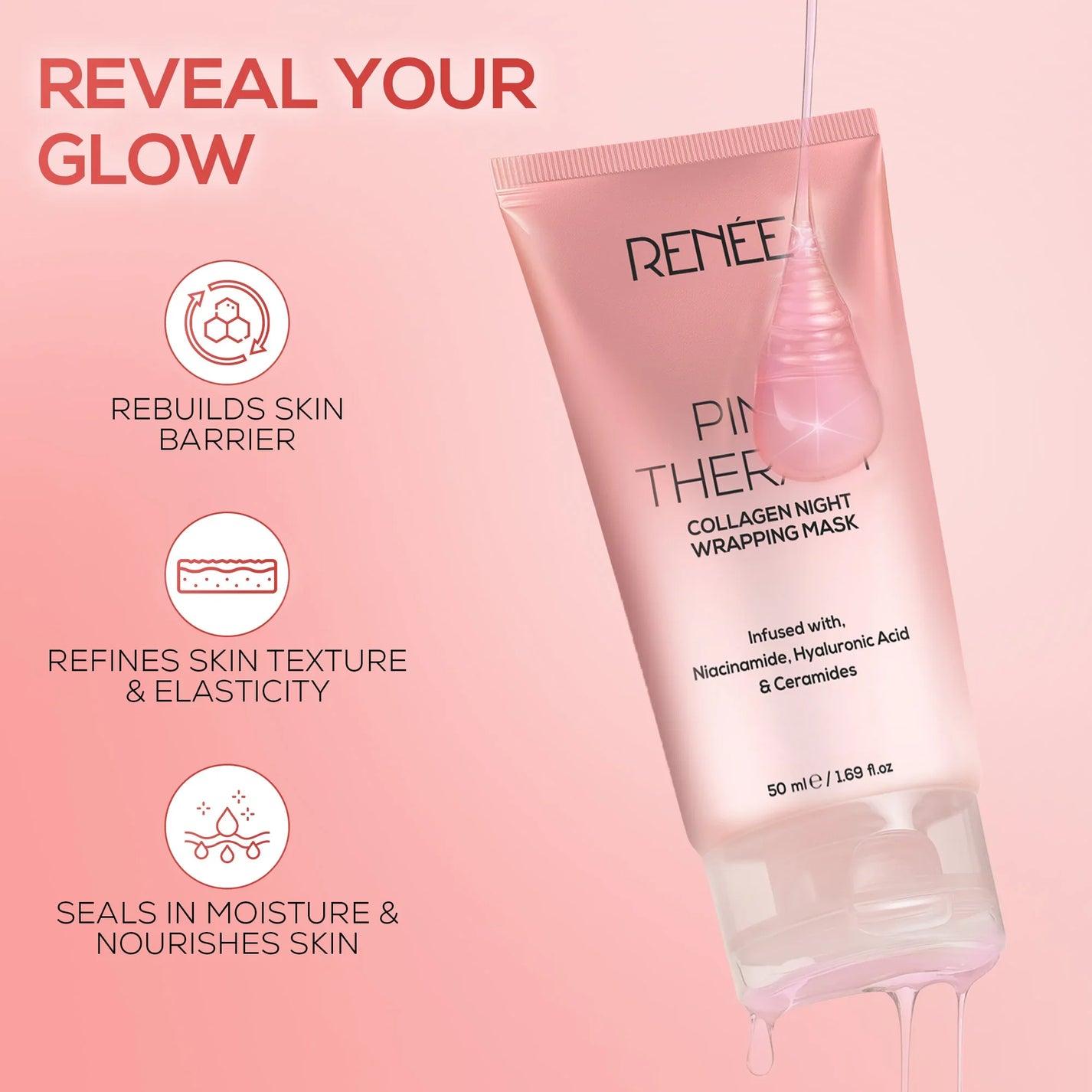 RENEE Pink Therapy Collagen Night Wrapping Face Mask | For Young ...
