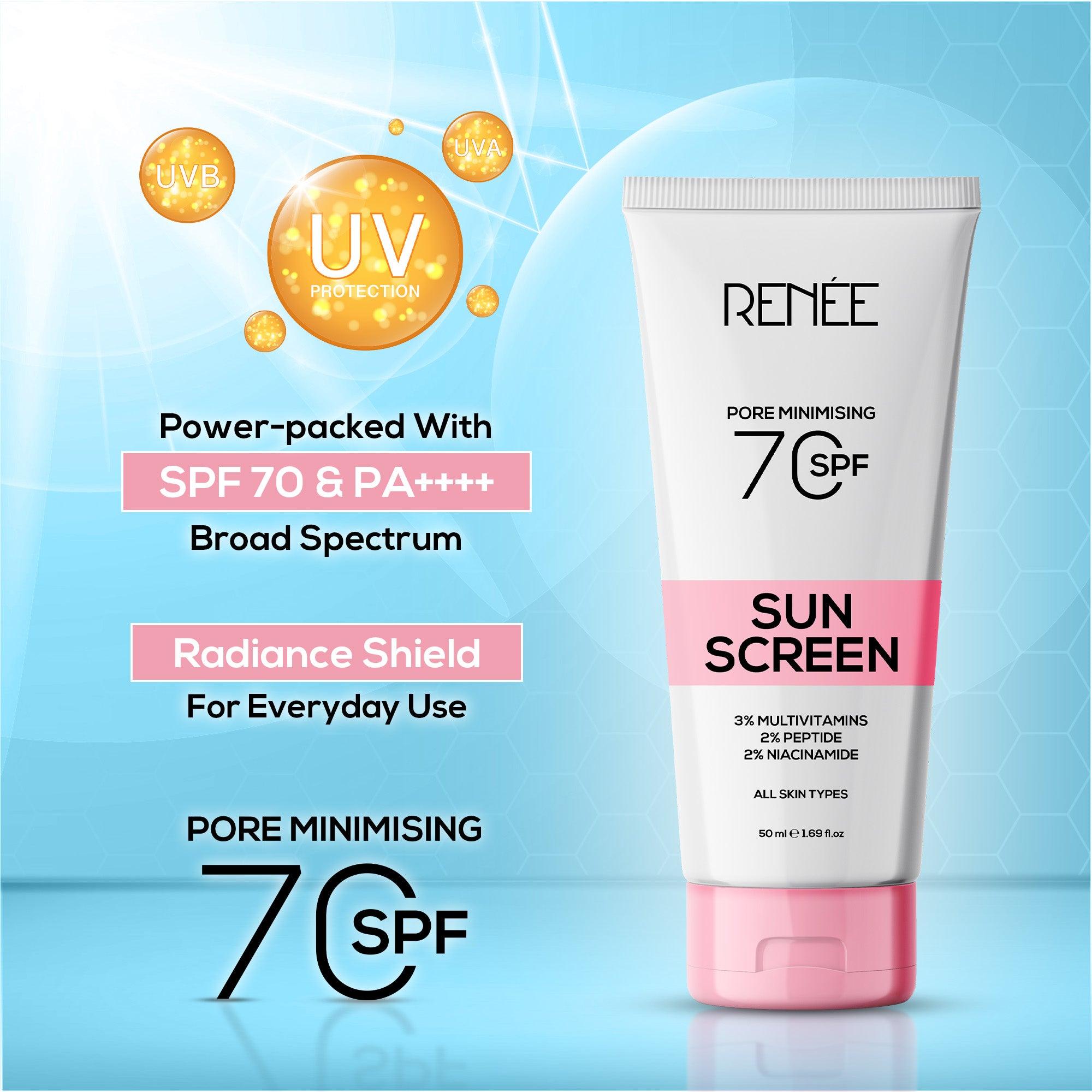RENEE Pore Minimising Sunscreen SPF 70 with 3% multivitamins, 2% ...